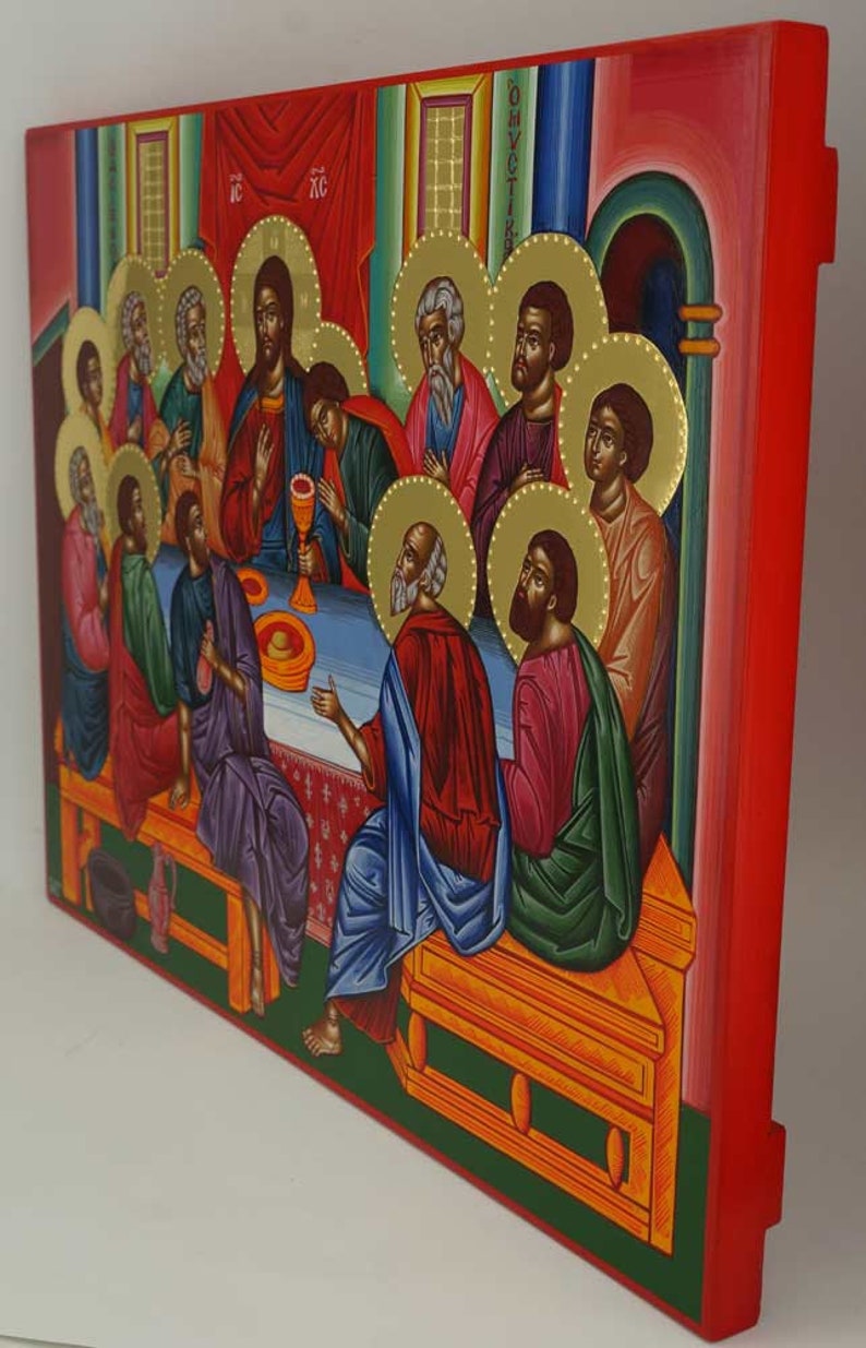 Hand-painted Last Supper Icon: Greek Orthodox Byzantine Art, 24K Gold ...