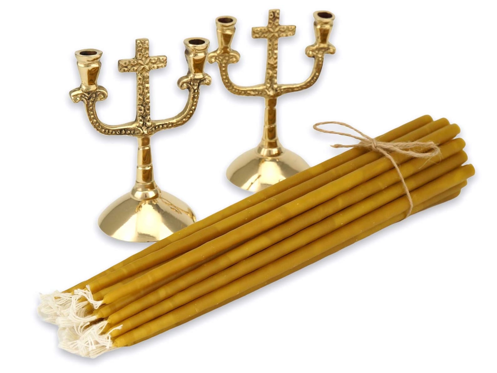 Orthodox Candle Holders Pair - Cross Shape Double Brass Candlestick (3. ...