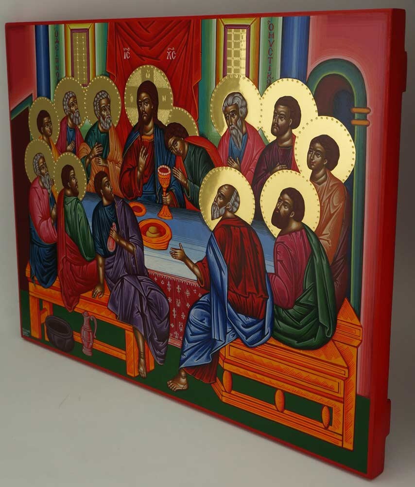 Hand-painted Last Supper Icon: Greek Orthodox Byzantine Art, 24K Gold ...