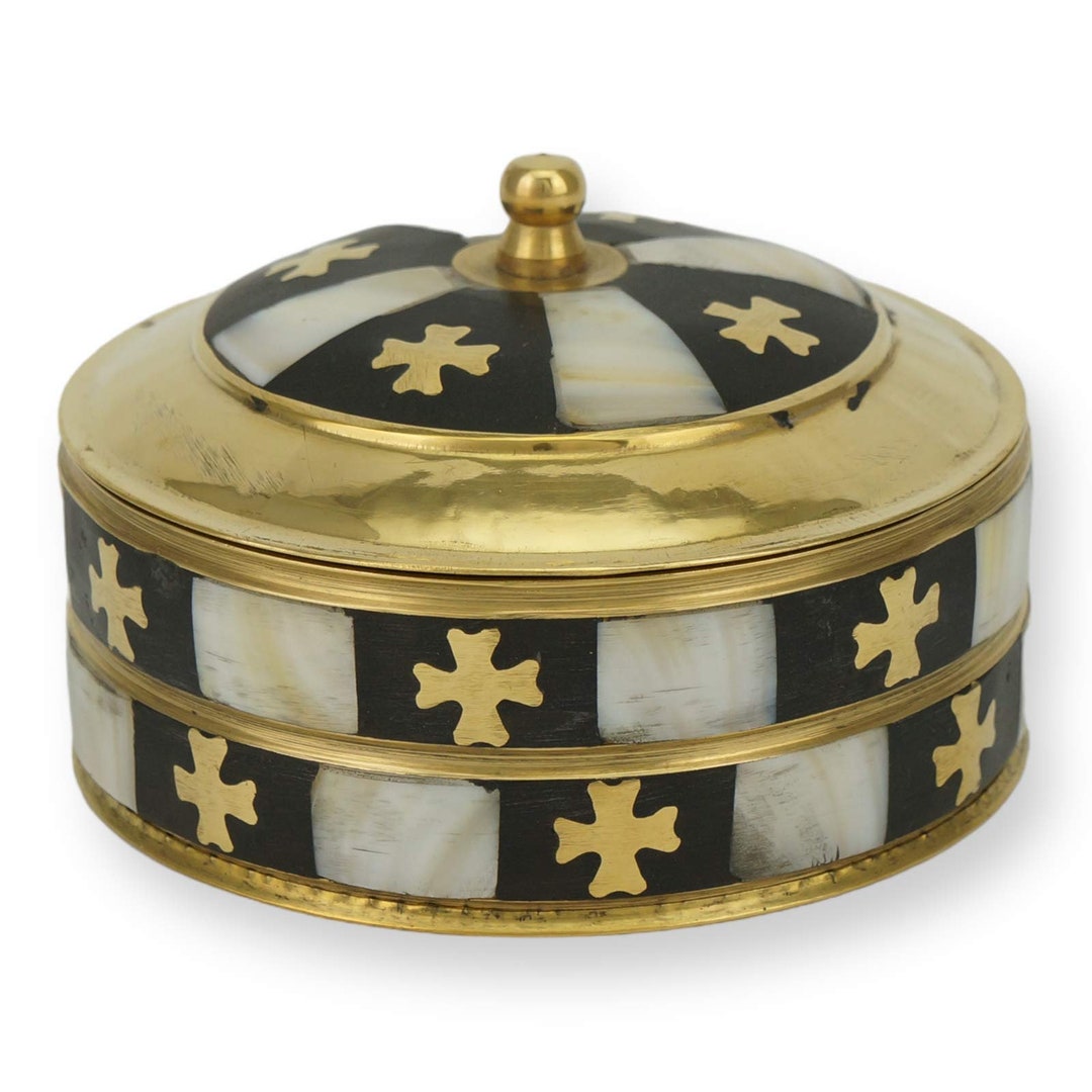 Round Brass Incense Box With Cross Detailing - Etsy