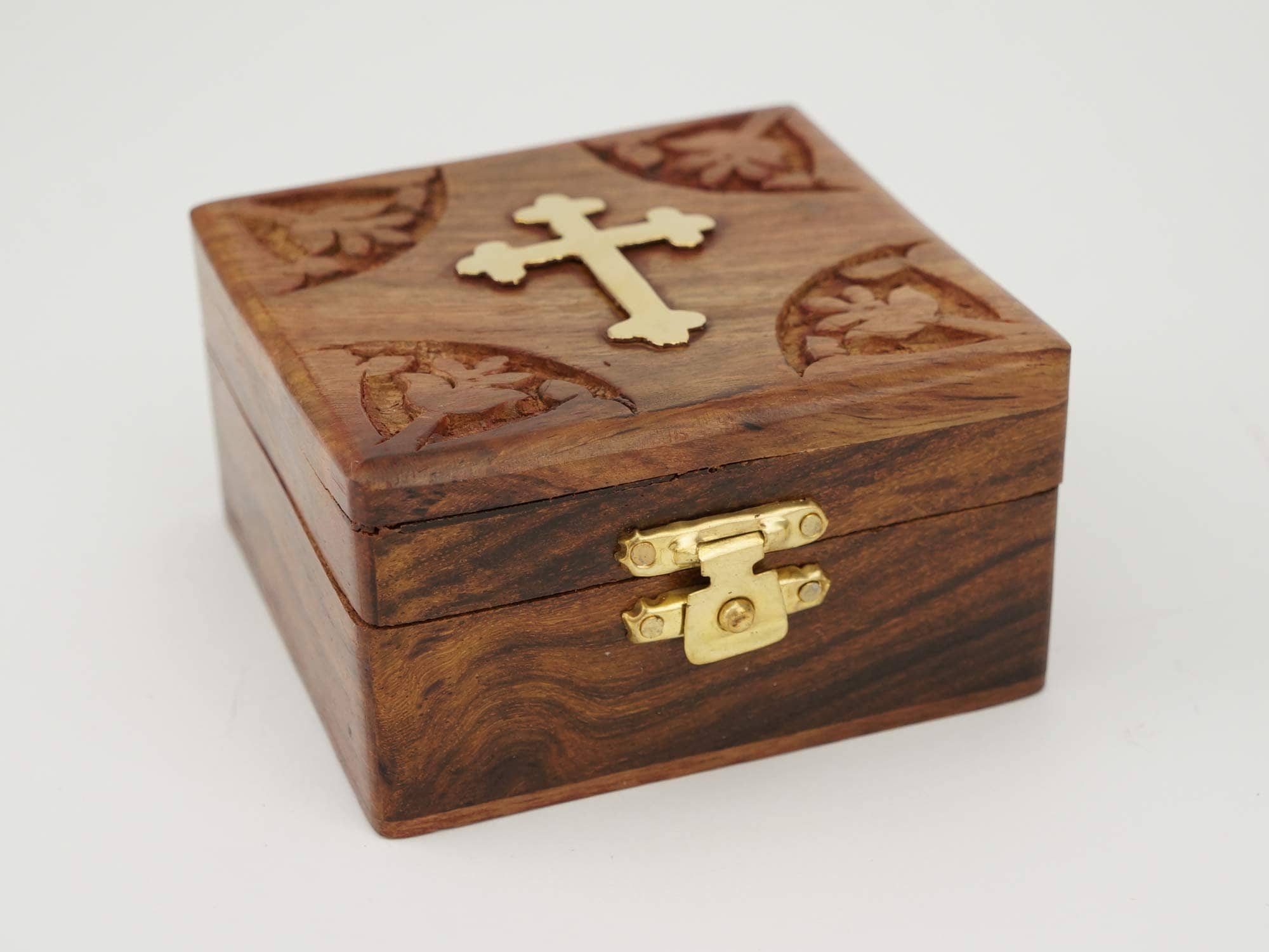 Small Hand Carved Wood Storage Box With Hinged Lid and Metal - Etsy