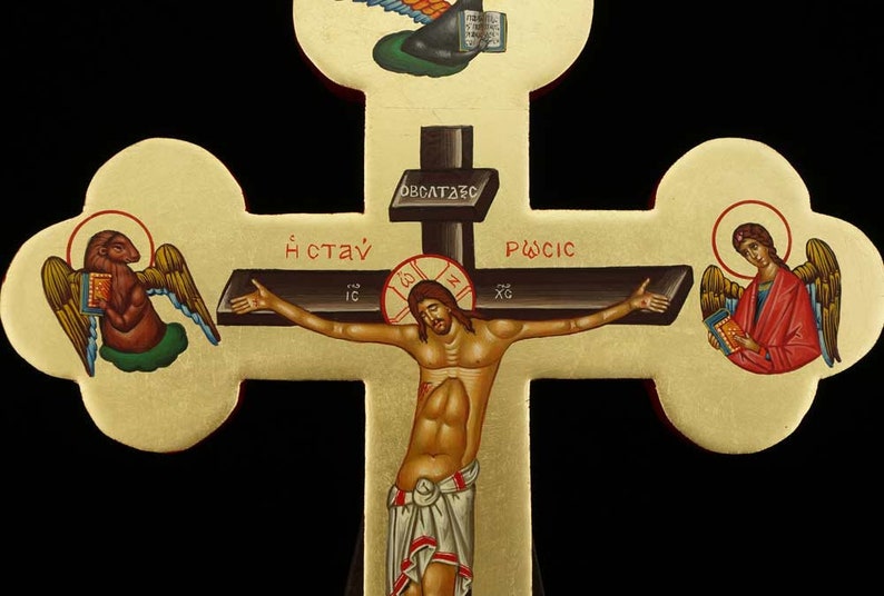 Hand-painted Wall Crucifix Tetramorph Hand-painted Byzantine Orthodox ...
