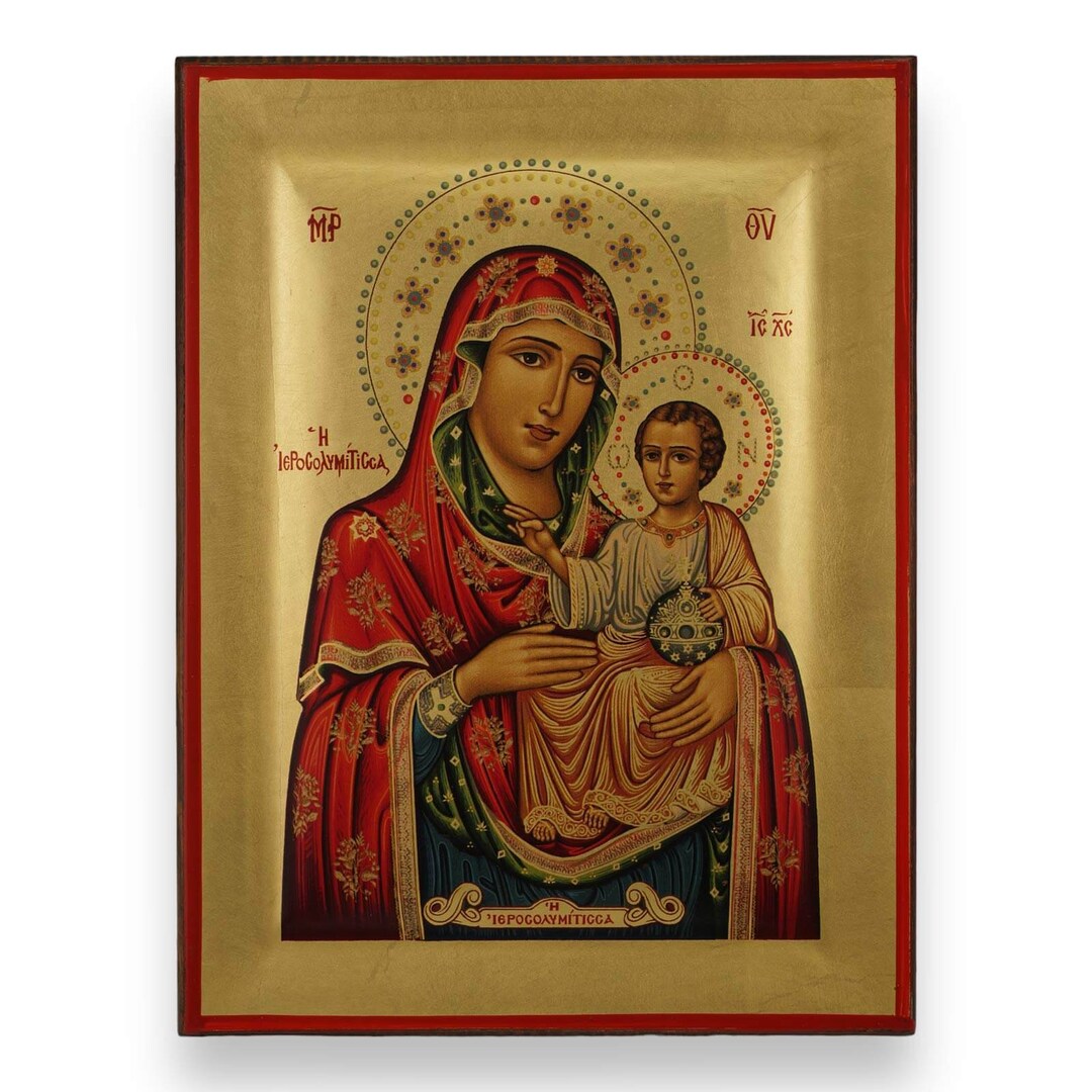 Virgin Mary of Jerusalem Icon - Raised Border Greek Orthodox Icon ...