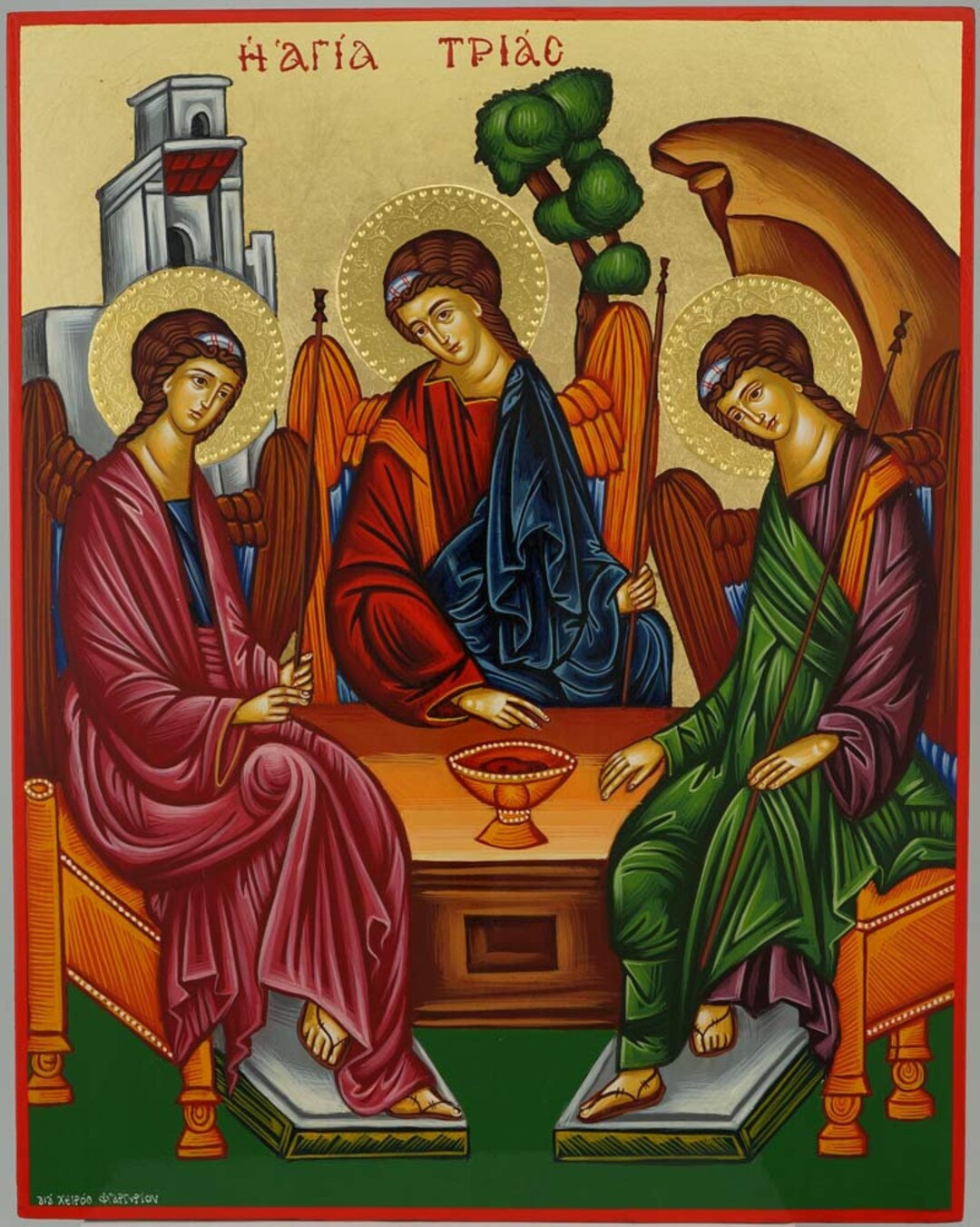 Holy Trinity Icon Rublev Icon polished Halos Hand-painted Greek ...