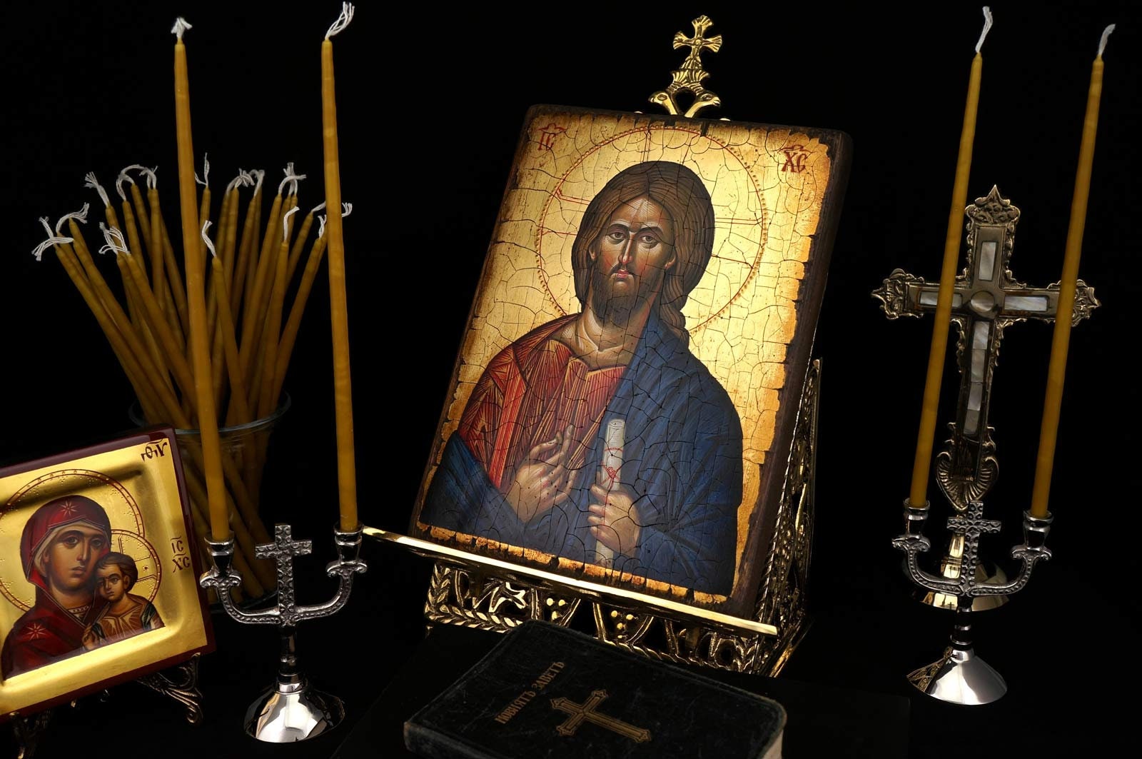 Orthodox Candle Holders Pair - Cross Shape Double Brass Candlestick (3. ...