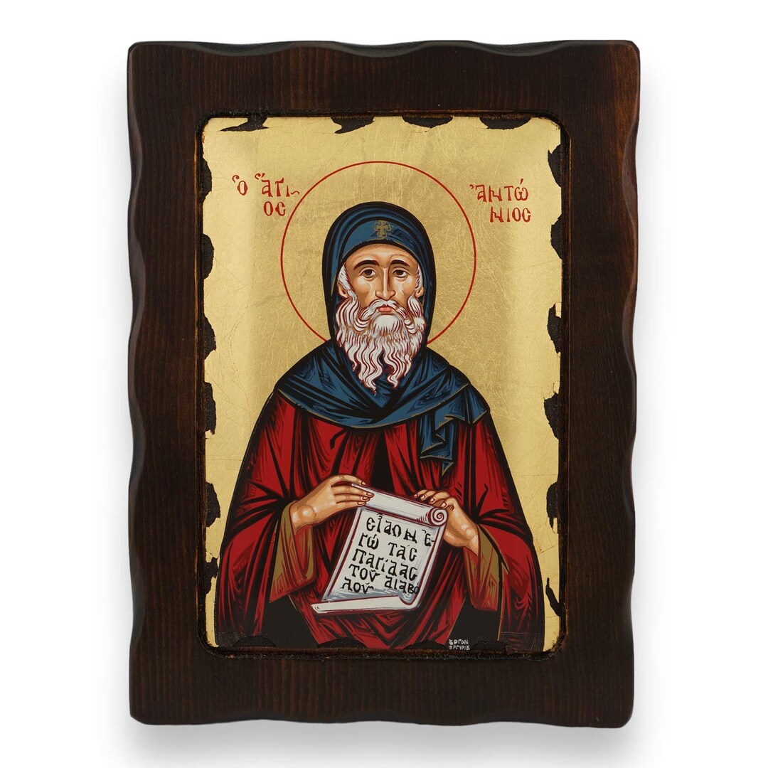 Saint Anthony Icon - Greek Orthodox Byzantine Art | Handmade on Natural ...