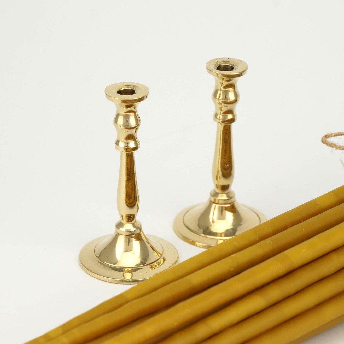 Mini Brass Candlestick Pair - Tiny Candle Holders Set + 20 Pcs Thin ...
