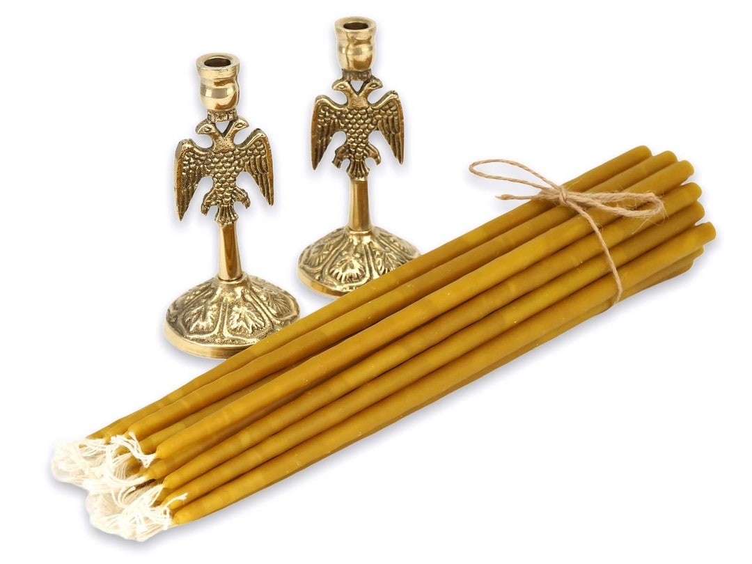 Set of 2 Eagle Design Candle Holders and 20 Pcs 100% Pure Beeswax ...