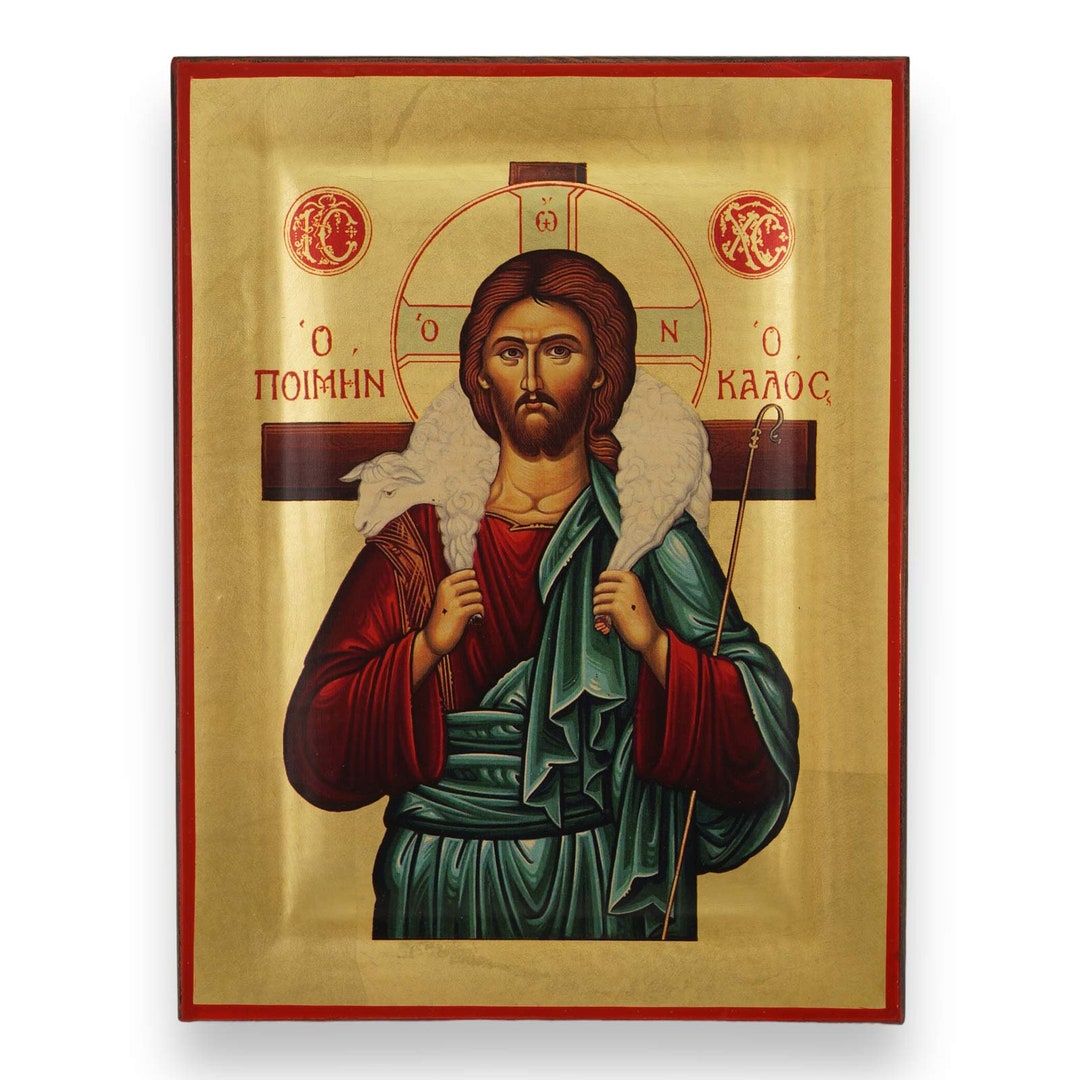 Christ the Good Shepherd Icon - Raised Border Christian Byzantine Art ...