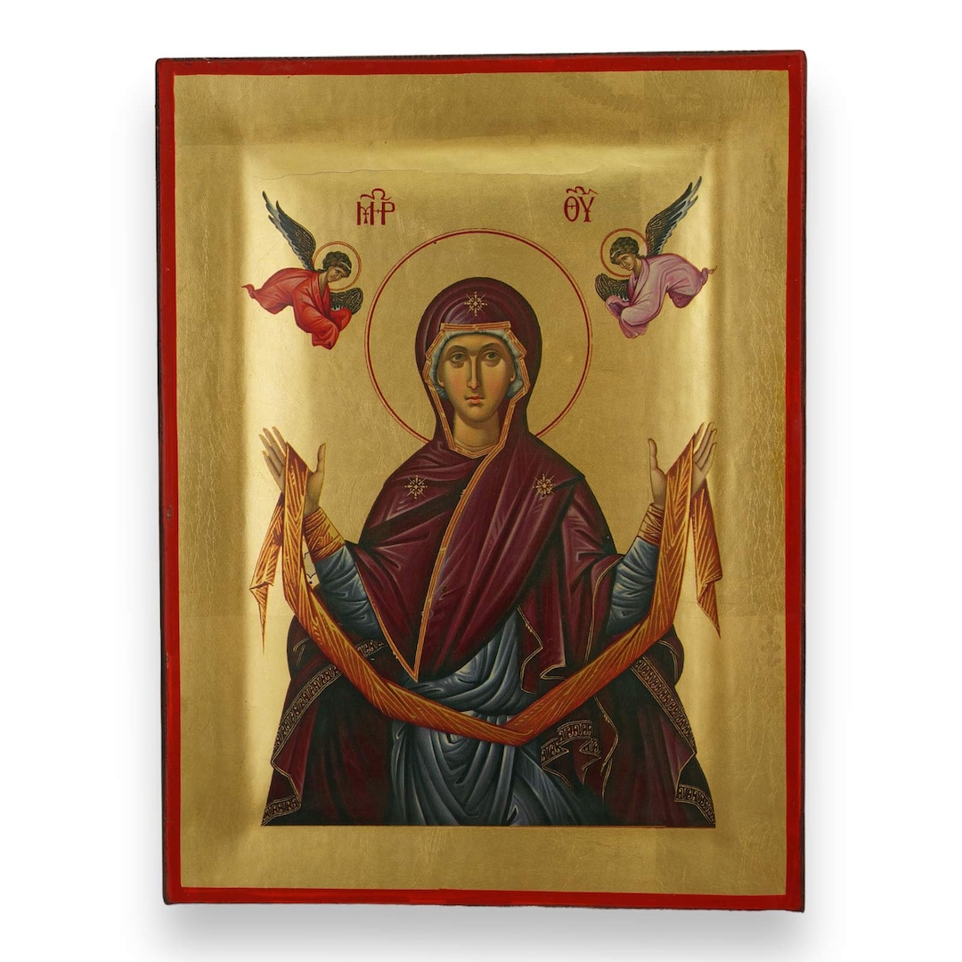 Theotokos Holy Belt Icon - Raised Border Greek Orthodox Icon | Handmade ...