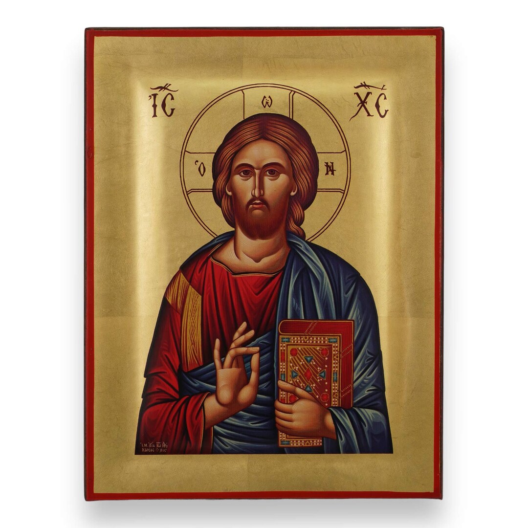 Jesus Christ Pantocrator Icon - Raised Border Greek Orthodox Icon | Handmade on Solid Natural ...
