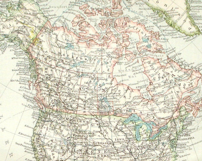 1895 North America Map Print United States, Canada, Mexico, Chart ...