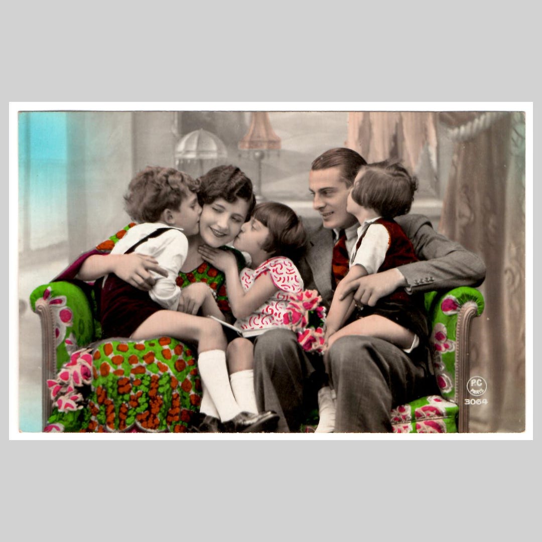 Vintage French Family Real Photo Postcard Children Husband Wife Couple ...