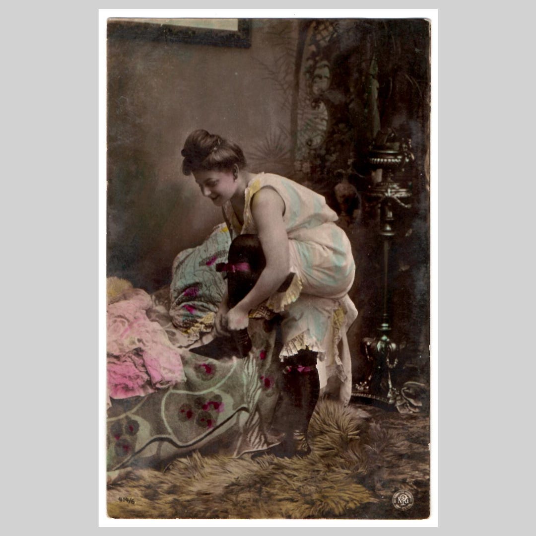 Antique Risqué Real Photo Postcard - Woman Girl Lady Undressing Underwear Boudoir Edwardian ...