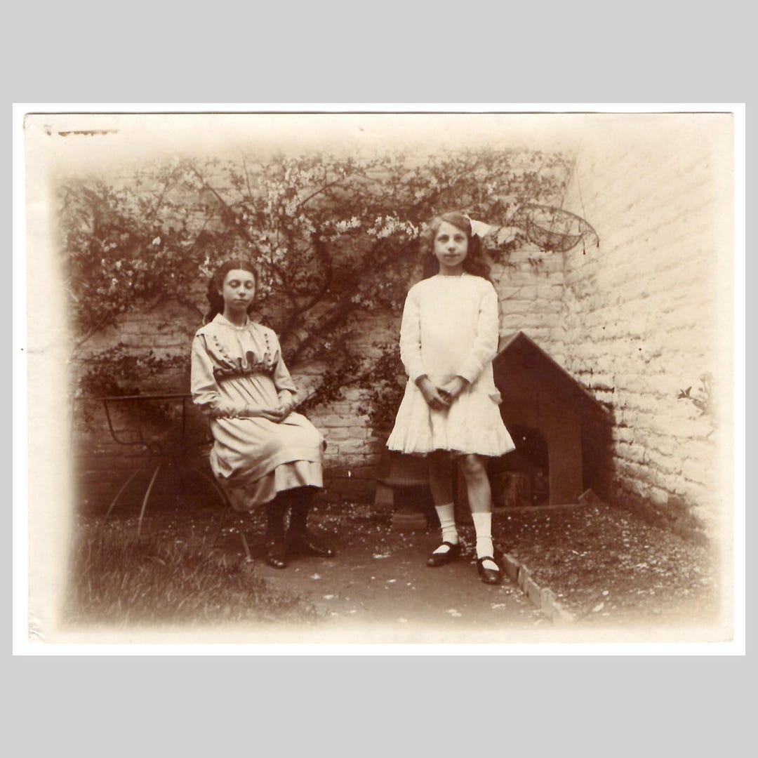 Ca 1915 Sisters Portrait Young Girls Fashion Period Dress Original ...
