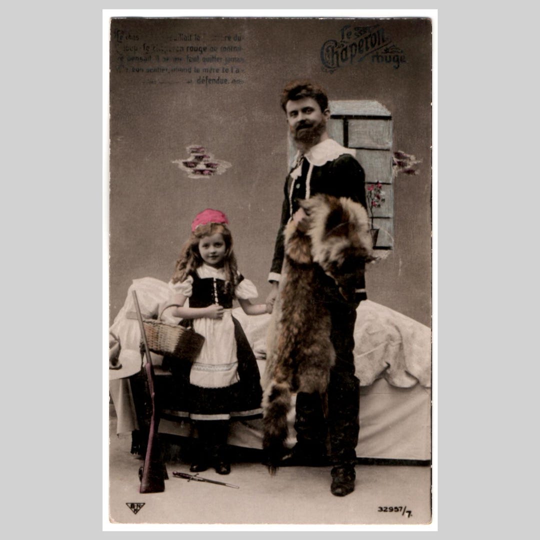 Vintage Little Red Riding Hood Real Photo Postcard Fairy Tale Hunter ...
