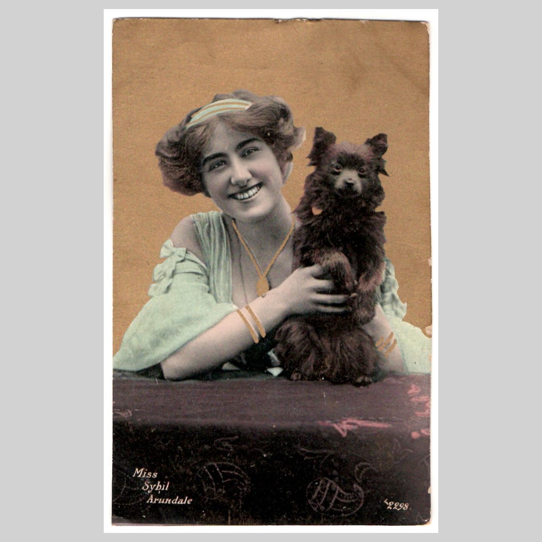 Antique Actress Sybil Arundale Postcard Woman Lady Dog Theater Film Glamour Fashion Edwardian ...