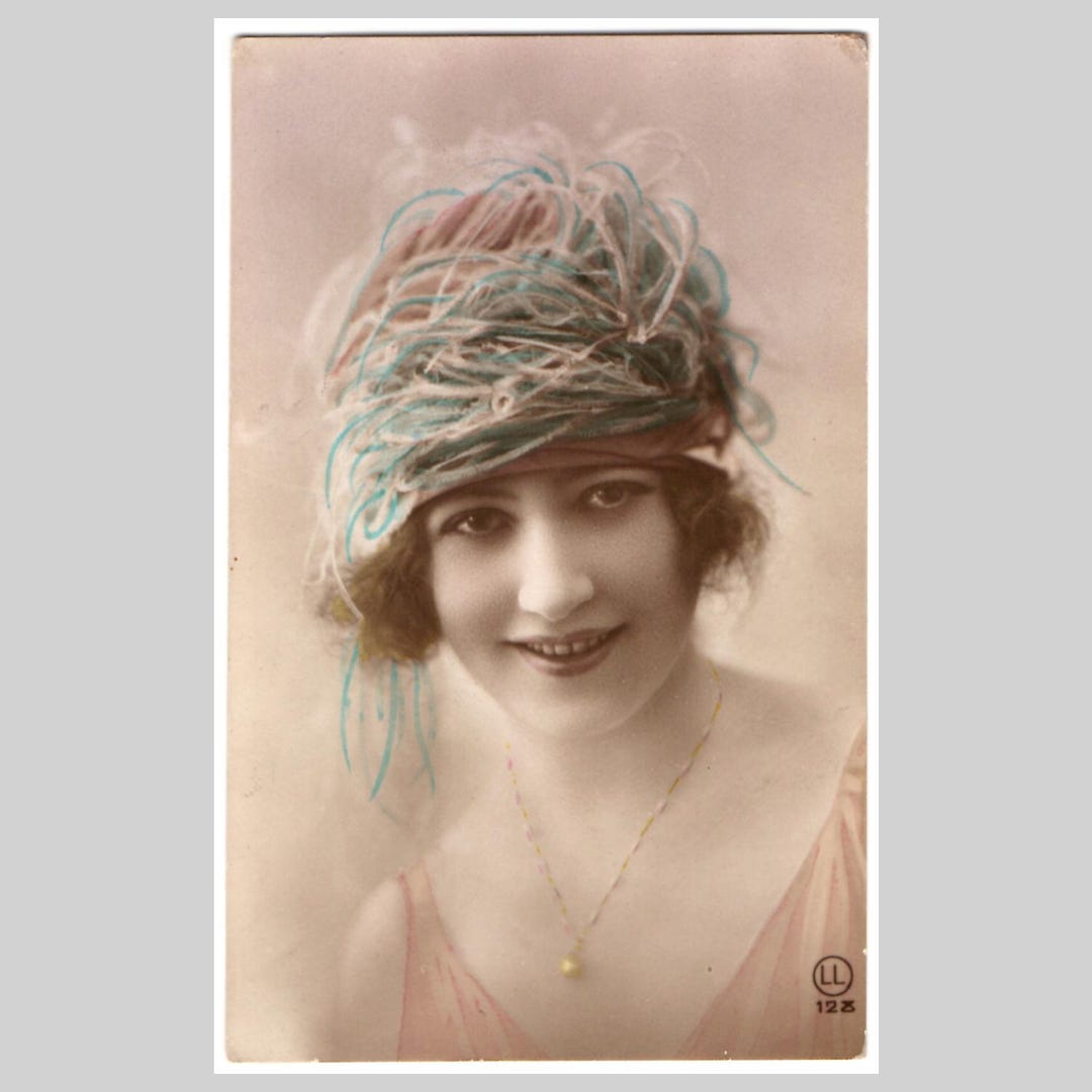 Vintage French Real Photo Postcard Woman Lady Girl Unusual Hat Art Deco ...