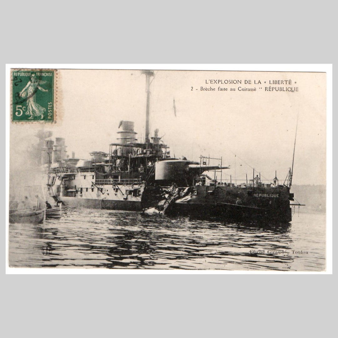 Vintage French Navy Postcard Battleship Liberté Explosion Pre ...