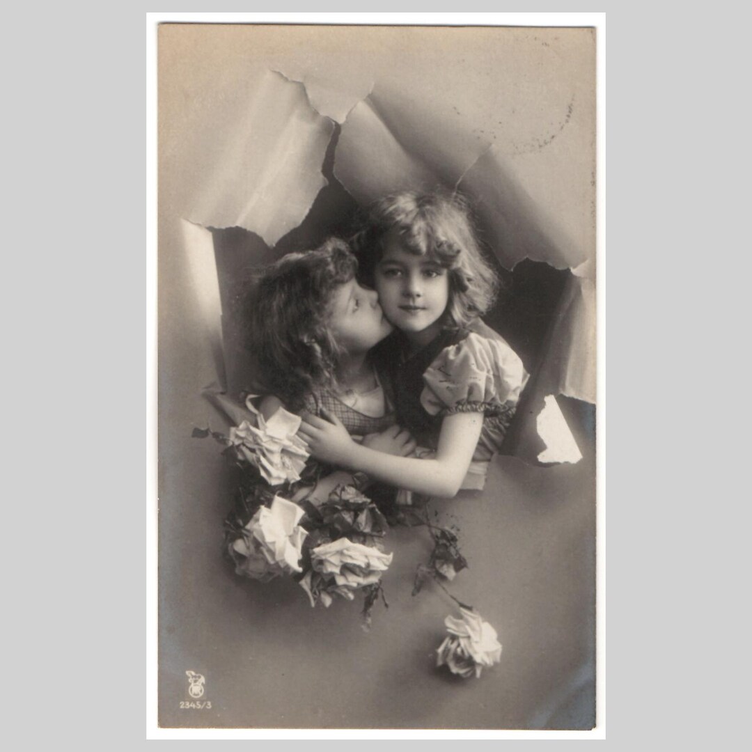 Vintage Grete Reinwald Real Photo Postcard Hanni Reinwald Little Girls Hug Kiss Antique Rppc ...