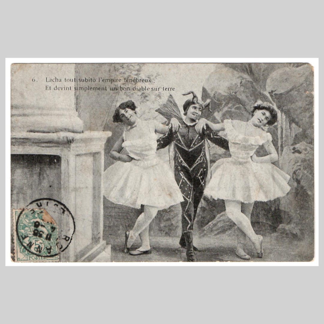 Vintage Ballet Postcard Ballerinas Dance With the Devil Tutu Pointe ...