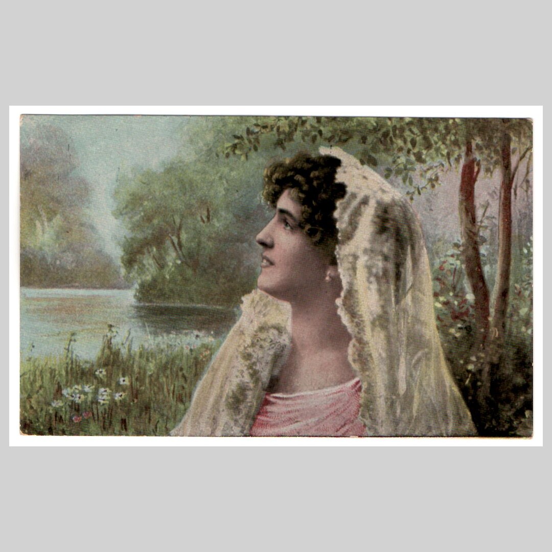 Antique Glamour Postcard Woman Lady Girl by a Lake Belle Epoque ...