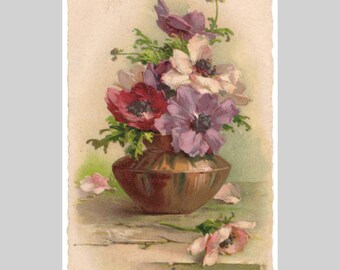 Vintage Catherine Klein Artist Signed Postcard Crocus Lilacs Antique ...