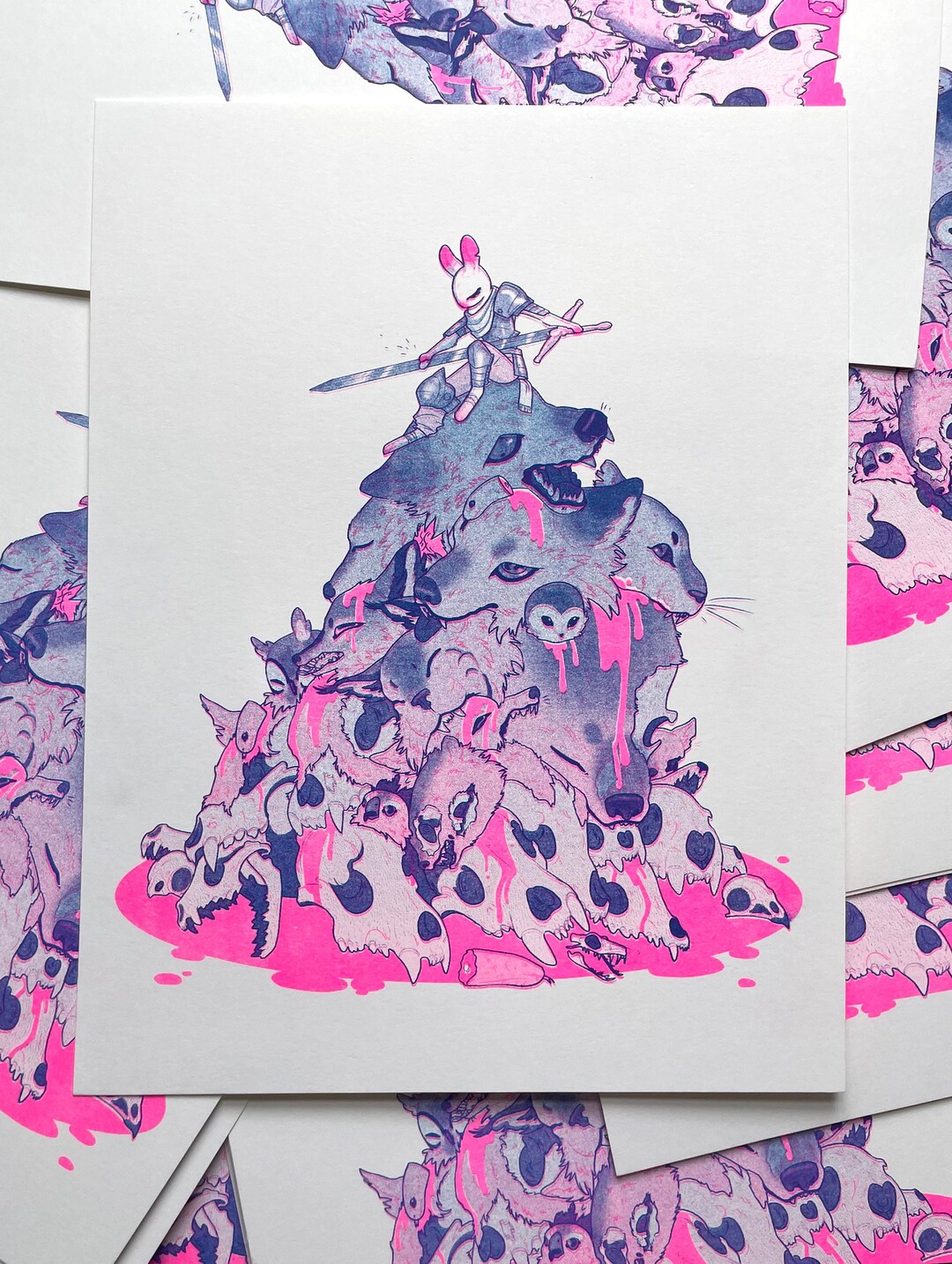 Bunny Knight Riso Print | Fantasy Wall Art Decor - Etsy