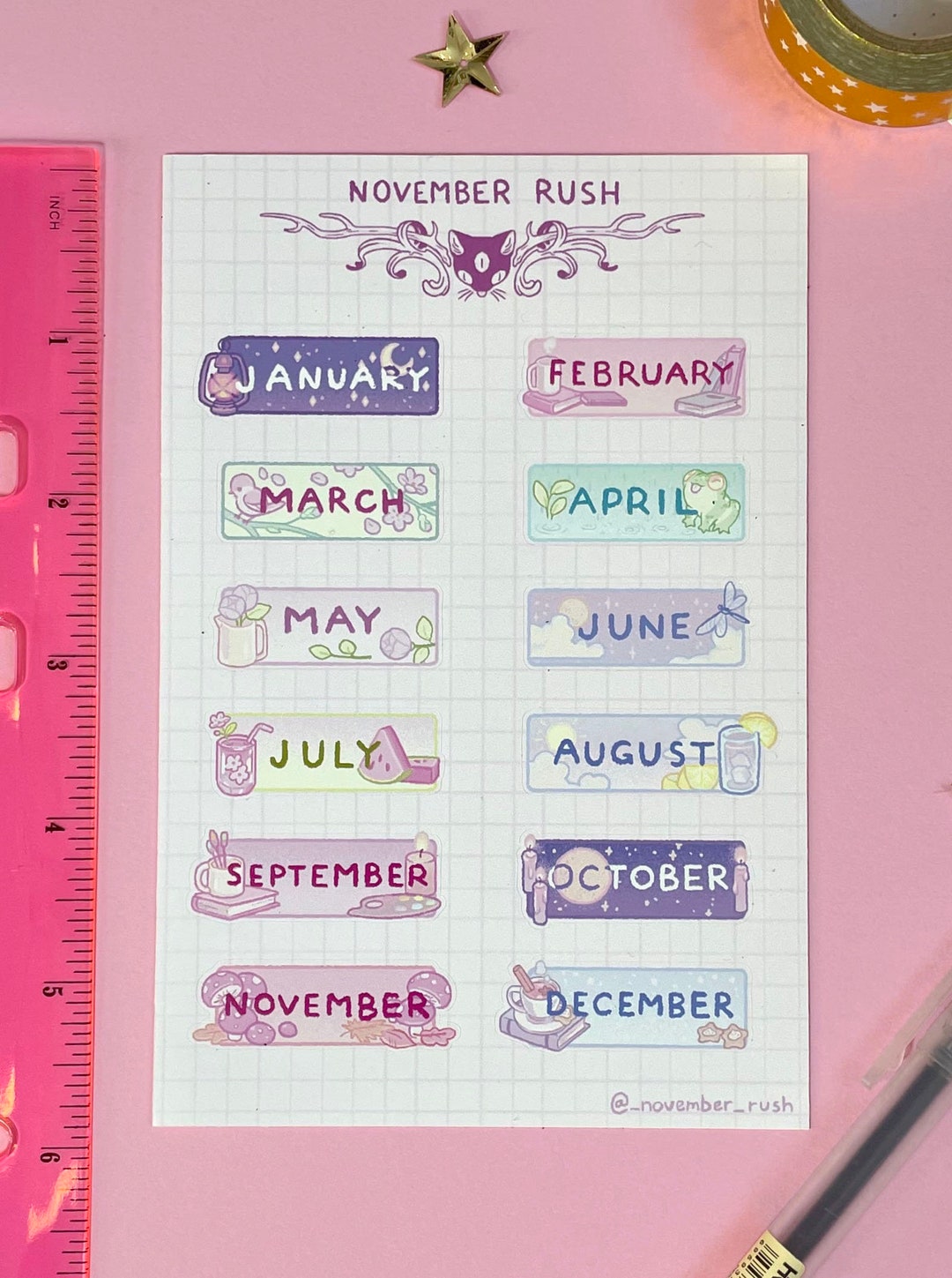 Month Label Stickers | Cute Planner Bullet Journal Agenda Stickers ...