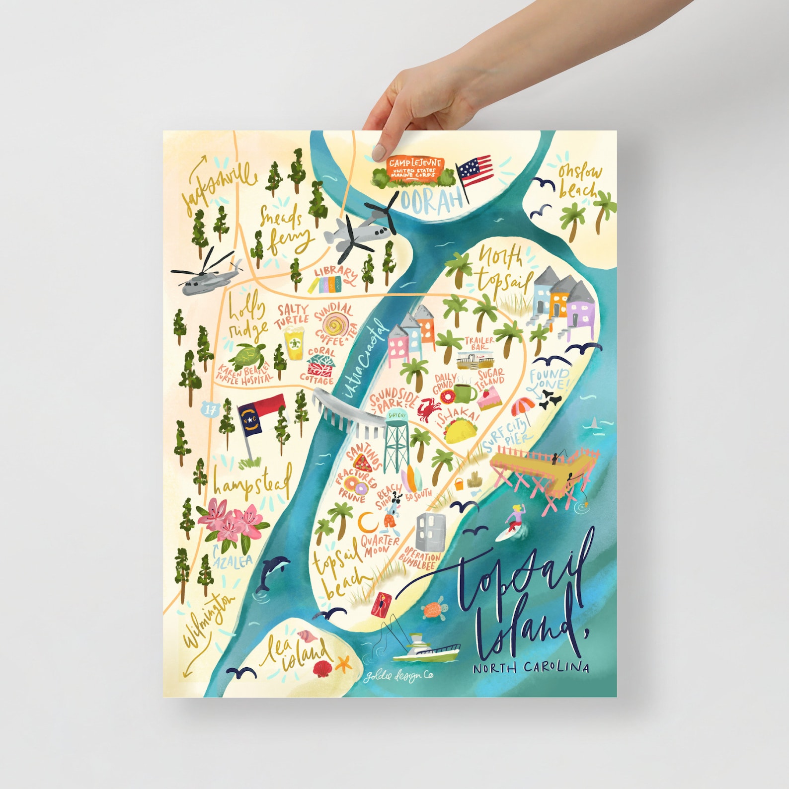 Topsail Island Illustrated Map Poster Print - Etsy