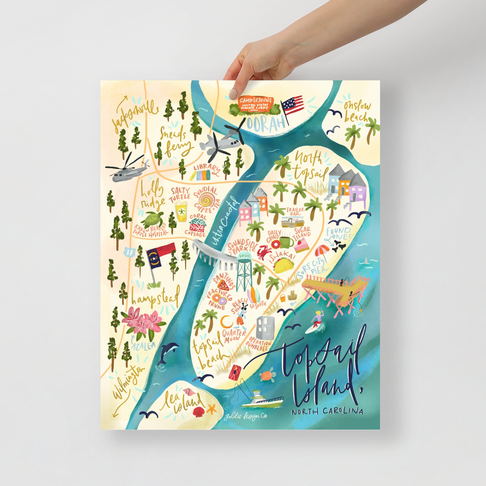 Topsail Island Illustrated Map Poster Print - Etsy
