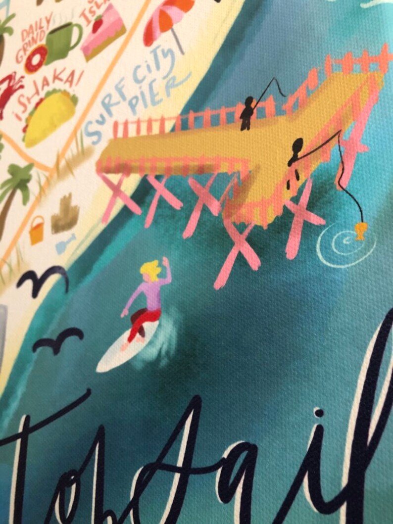 Topsail Island Illustrated Map Canvas - Etsy