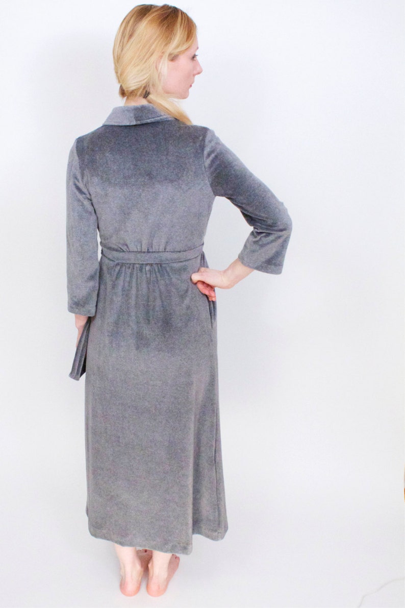 Gray Cotton Velour Kimono-style Robe, Women's Bathrobe, Housecoat ...