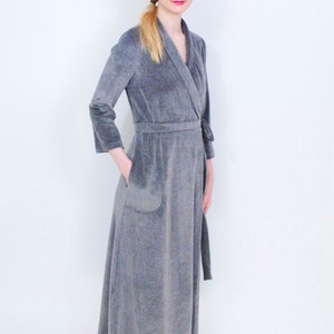 Gray Cotton Velour Kimono-style Robe, Women's Bathrobe, Housecoat ...