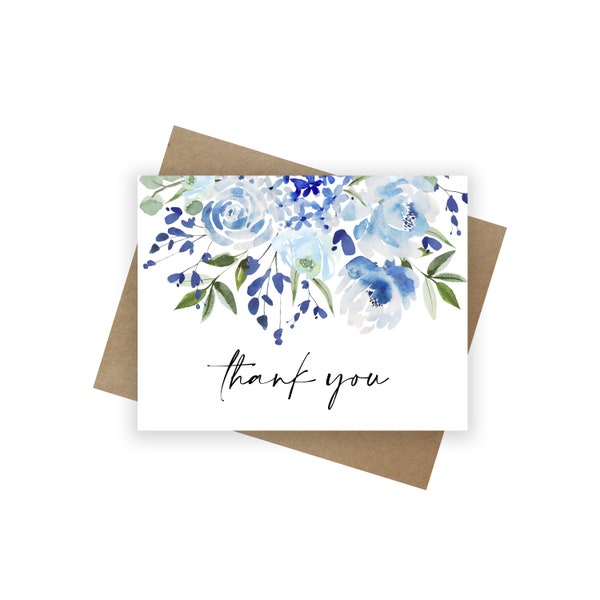 Blue Floral Thank You Card - Etsy