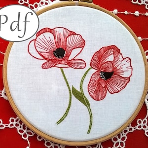 Pdf Pattern Poppies Hand Embroidery Pattern Beginner Embroidery Pattern ...