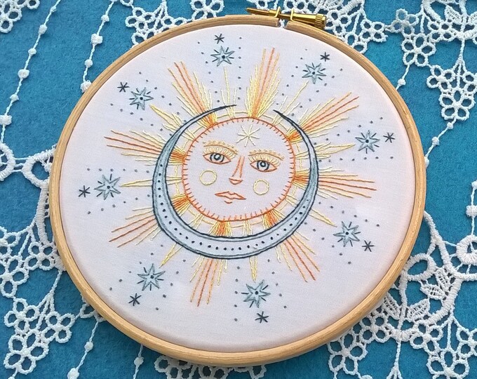 Digital PDF Pattern Crescent Moon and Sun Hand Embroidery Pattern PDF ...
