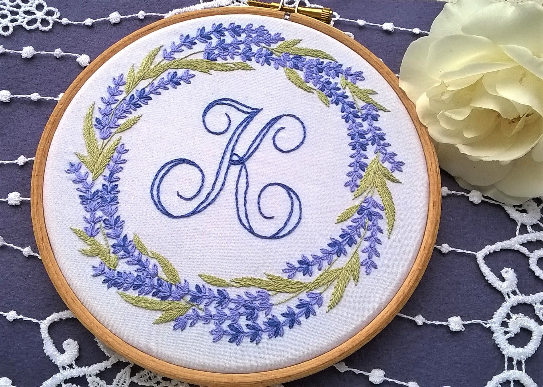 Monogram Embroidery Pattern Pdf - Initial With Floral Wreath and ...
