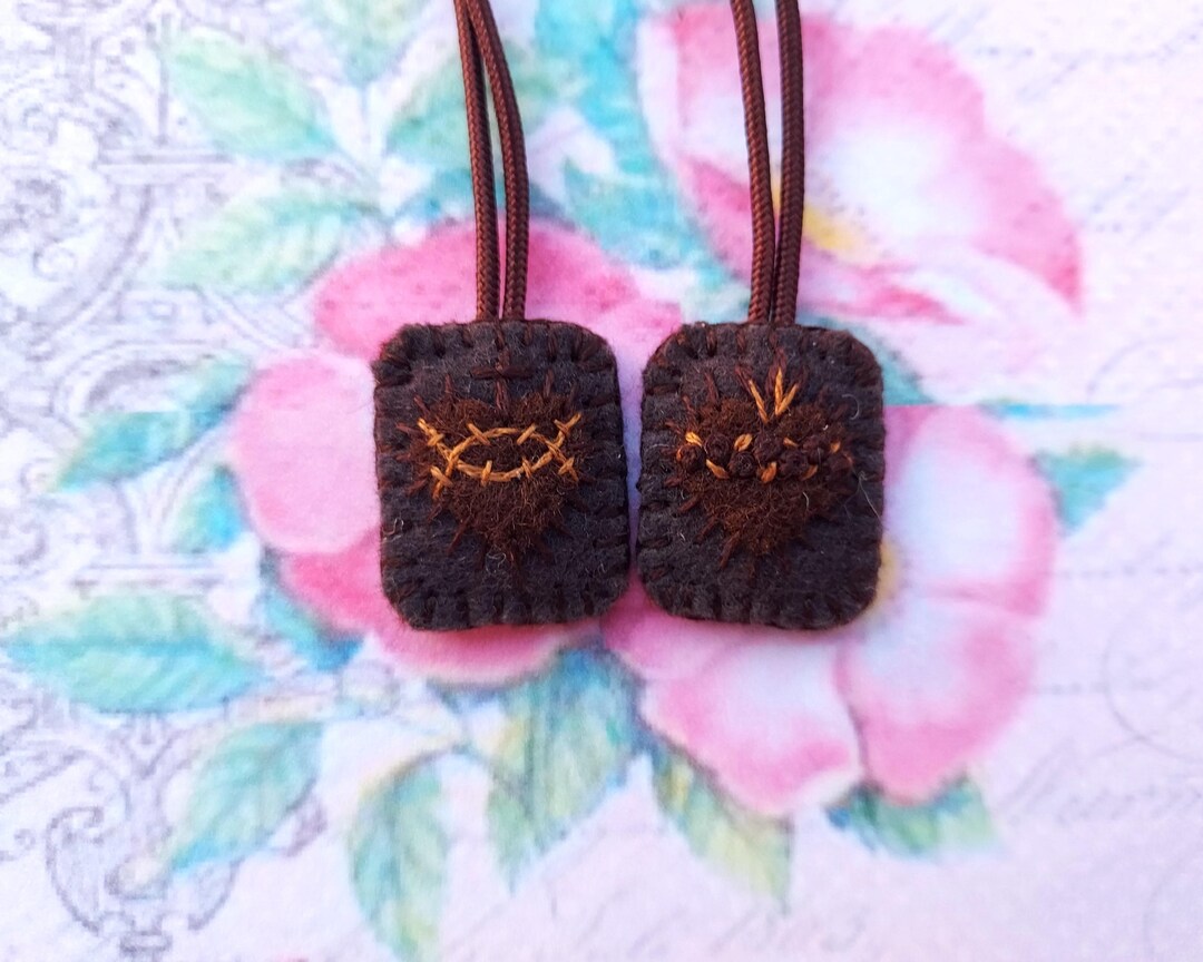 Mini Hand Embroidered Brown Scapular for Daily Use. Sacred Heart and ...