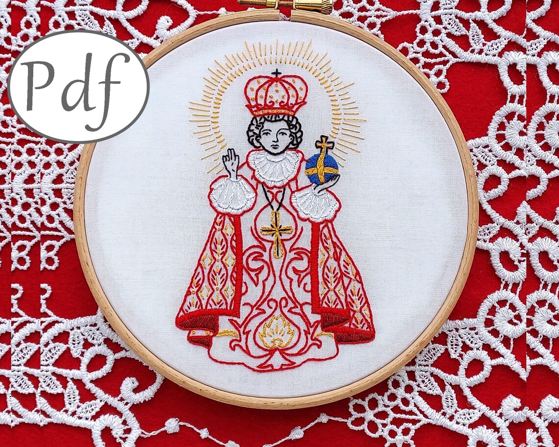 Hand Embroidery Pattern Pdf, Infant Jesus of Prague Embroidery Design ...