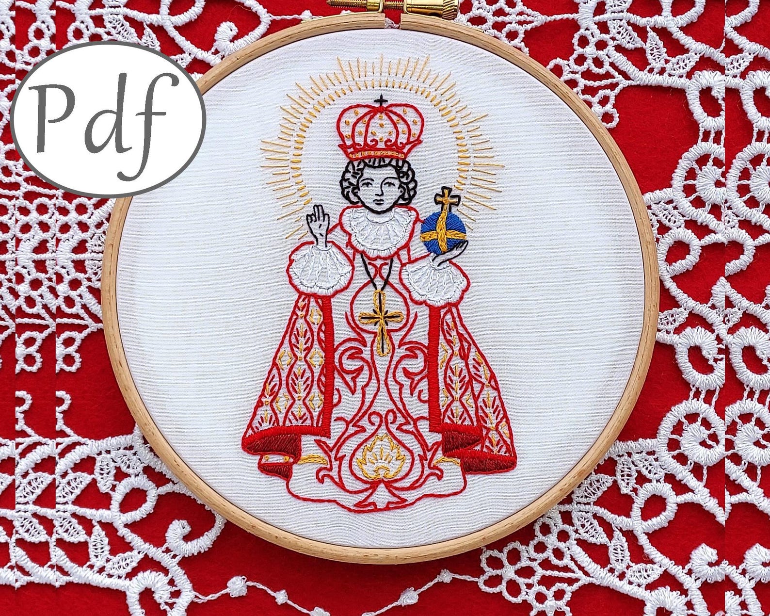 Hand Embroidery Pattern Pdf, Infant Jesus of Prague Embroidery Design ...