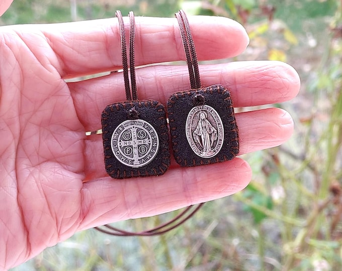 Small Wool Scapular With Miraculous Medal and Saint Benedict Medal by ...