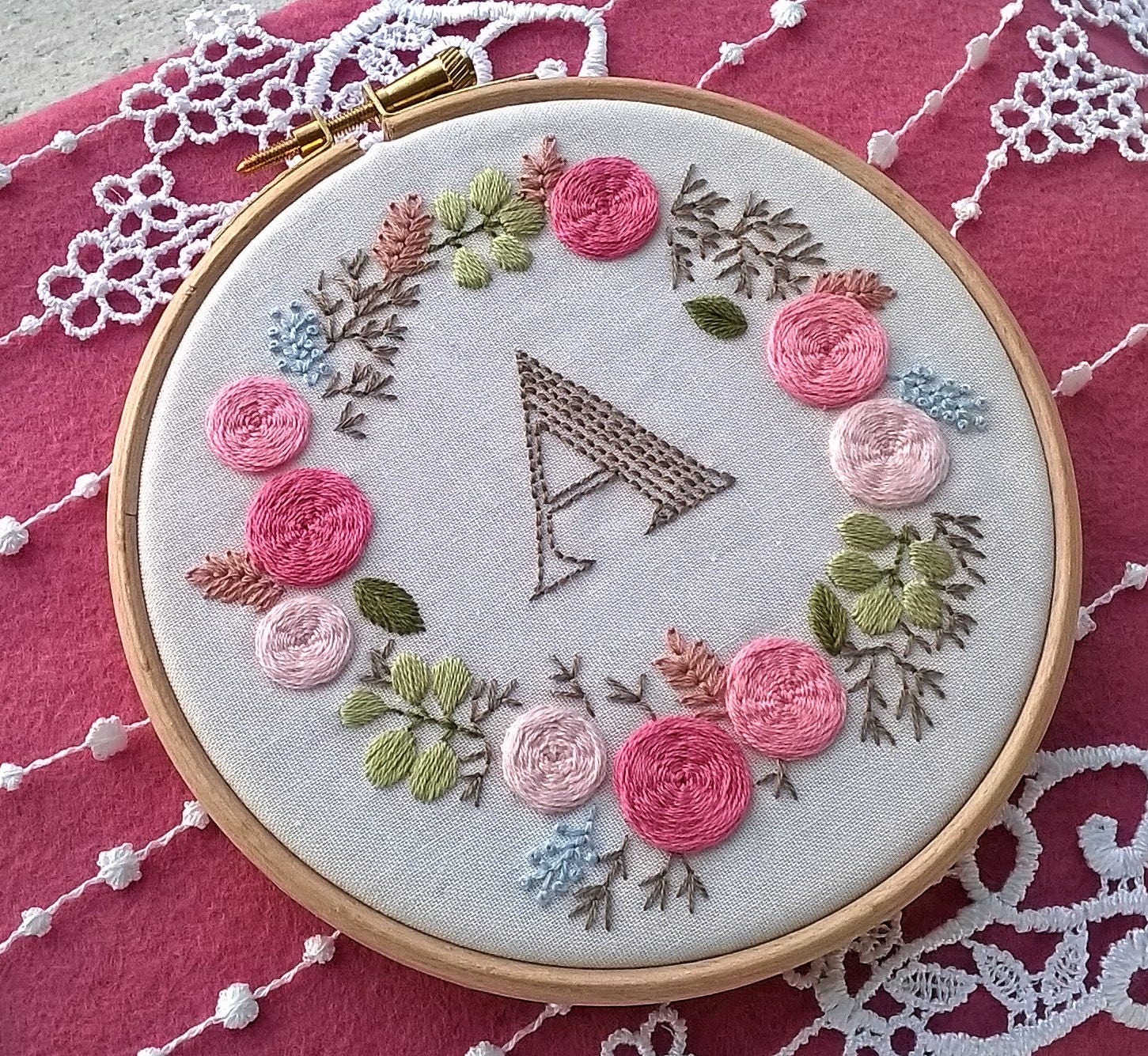 Initial Embroidery Pattern Pdf : Monogram With Floral Wreath | Etsy