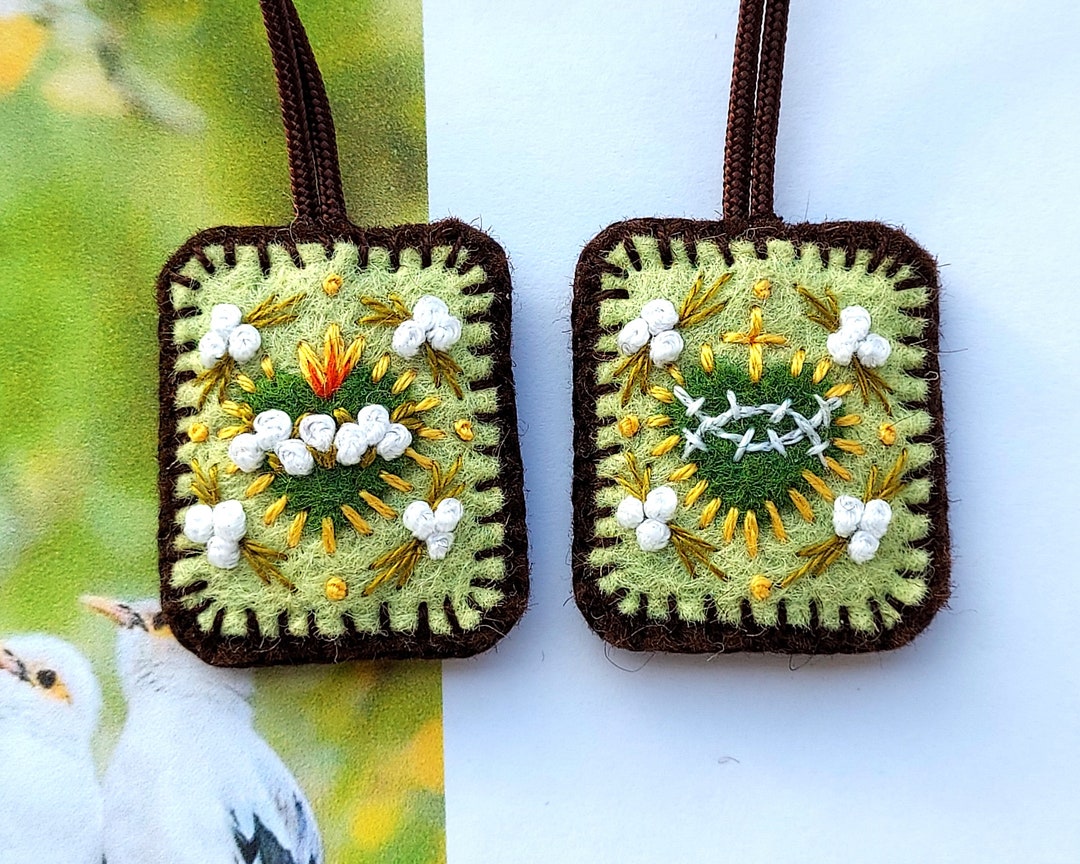 Hand Embroidered Brown Scapular With Sacred Heart and Immaculate Heart ...