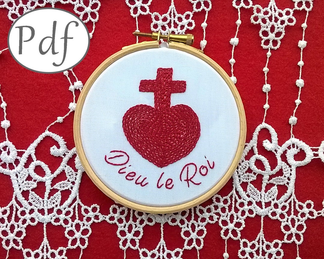 Digital Pdf Pattern , Dieu Le Roi - Sacred Heart Embroidery Pattern ...