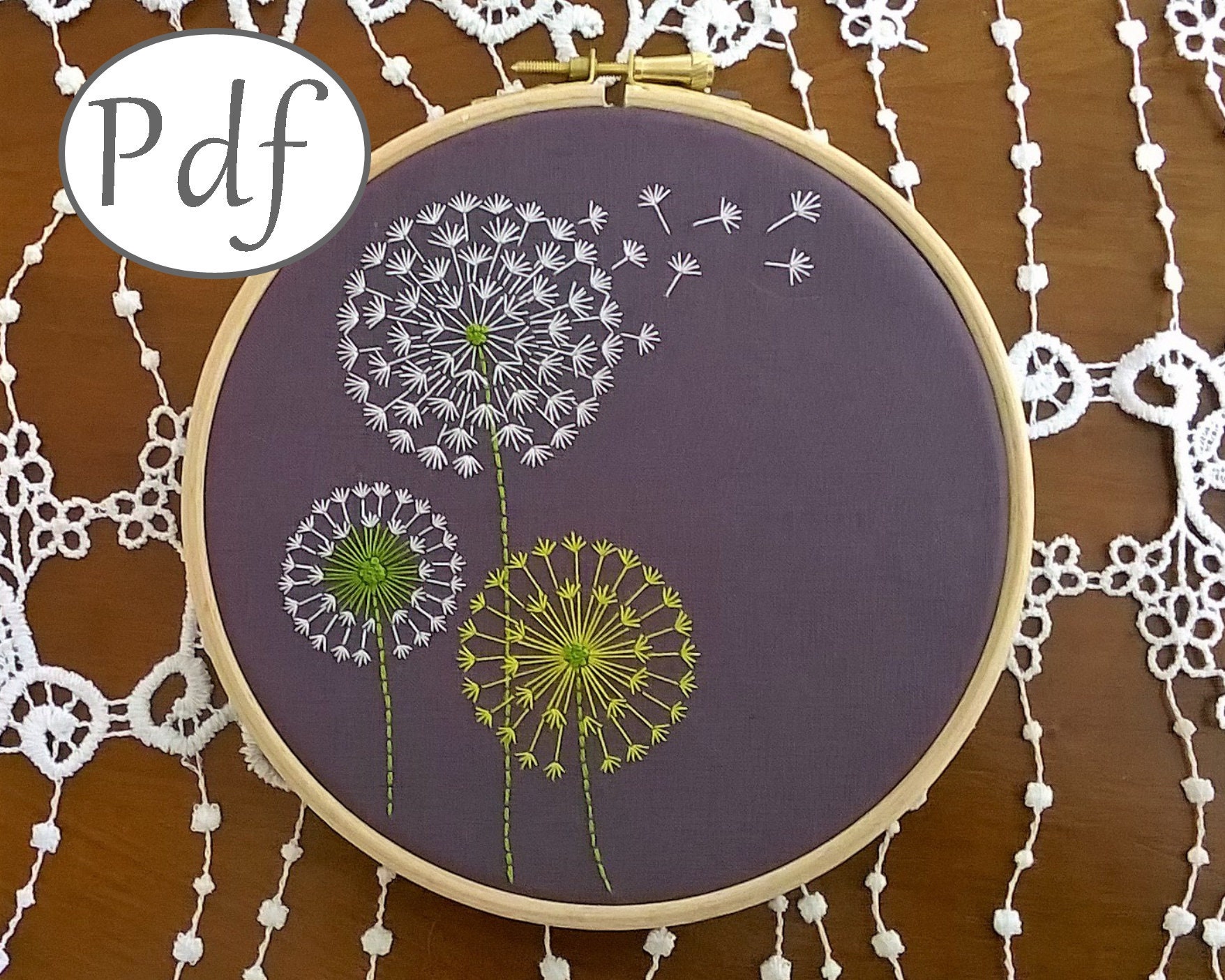 Pdf Hand Embroidery Pattern, Dandelion , Digital Download Design and ...