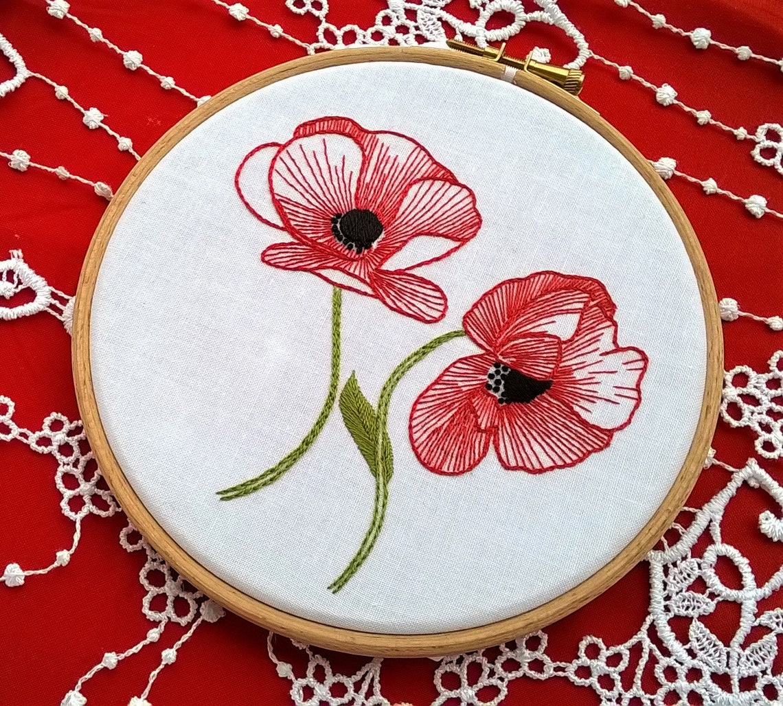 Pdf Pattern Poppies Hand Embroidery Pattern Beginner | Etsy