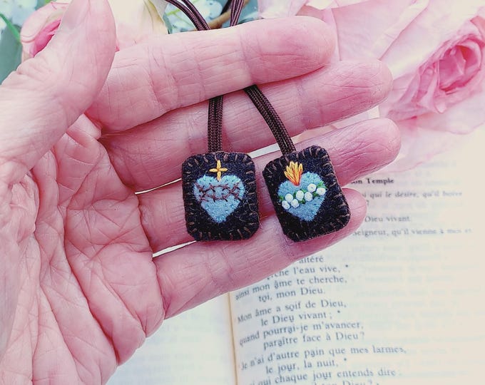 Hand Embroidered Brown Scapular With Sacred Heart and Immaculate Heart ...