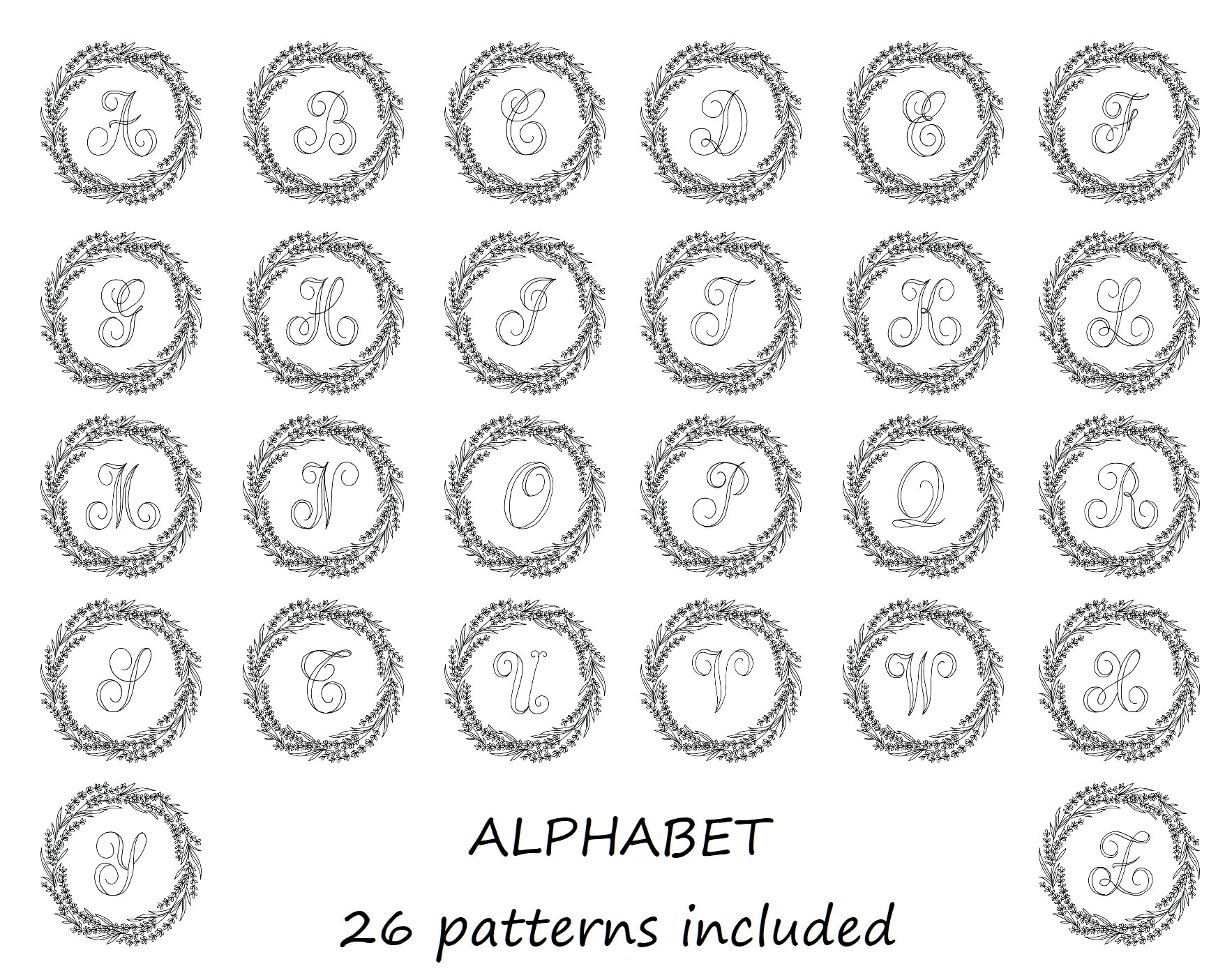 Monogram Embroidery Pattern Pdf - Initial With Floral Wreath and ...