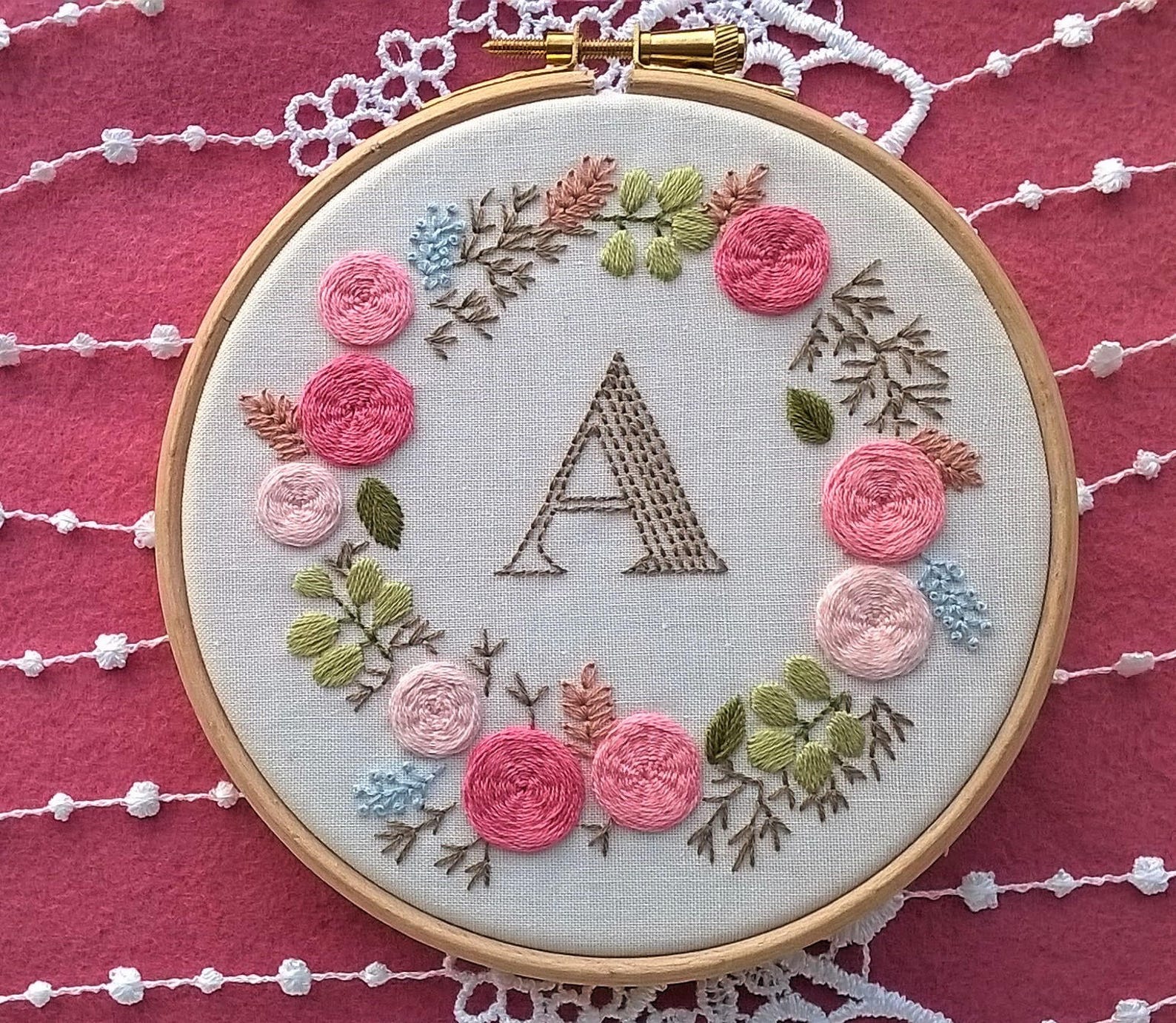 Initial Embroidery Pattern Pdf : Monogram With Floral Wreath | Etsy